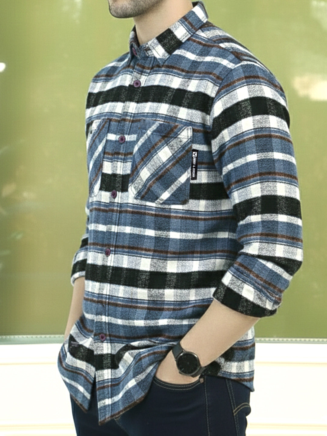 British Check Charcoal Blue Winter Shacket