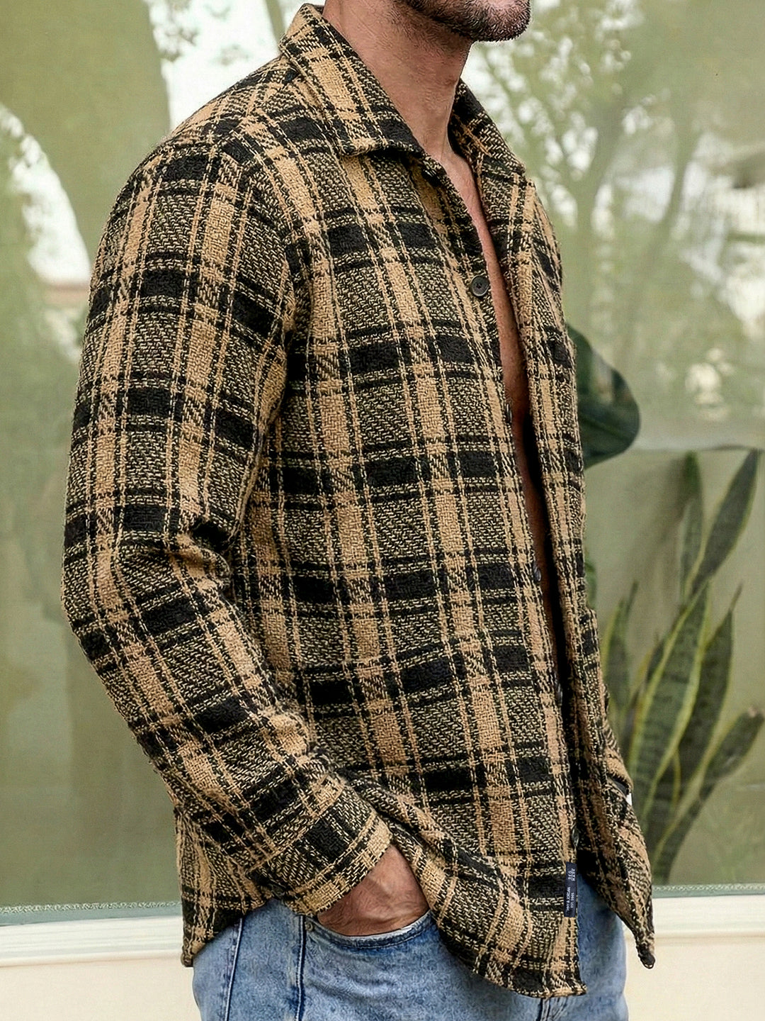 Crosshatch Camel Brown Check Shacket